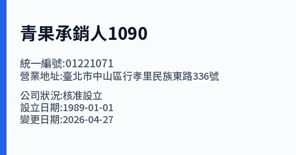 青果承銷人1090的照片-統編 01221071(臺北市) 公司登記資料與營業項目詳細圖表