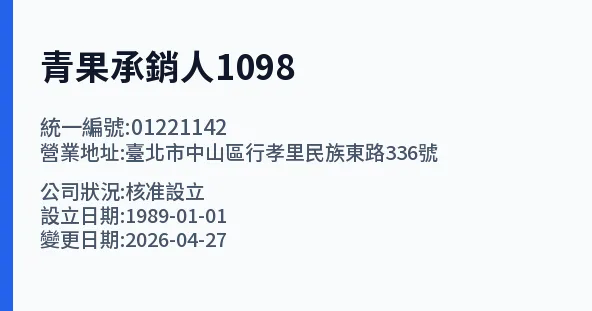 青果承銷人1098的照片-統編 01221142(臺北市) 公司登記資料與營業項目詳細圖表