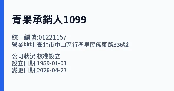 青果承銷人1099的照片-統編 01221157(臺北市) 公司登記資料與營業項目詳細圖表