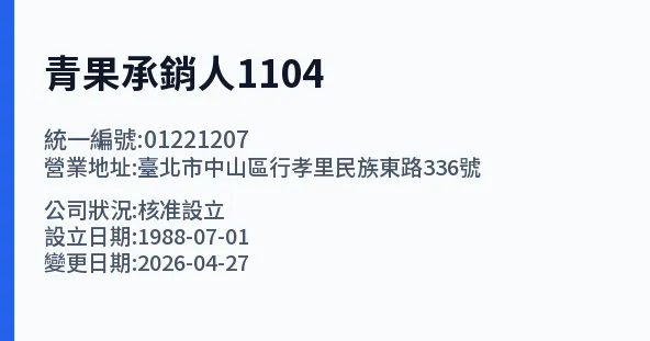 青果承銷人1104的照片-統編 01221207(臺北市) 公司登記資料與營業項目詳細圖表