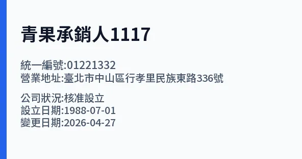 青果承銷人1117的照片-統編 01221332(臺北市) 公司登記資料與營業項目詳細圖表
