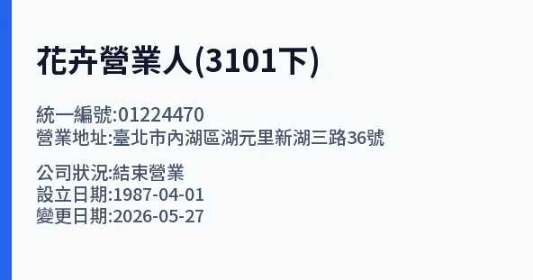 花卉營業人(3101下)的照片-統編 01224470(臺北市) 公司登記資料與營業項目詳細圖表