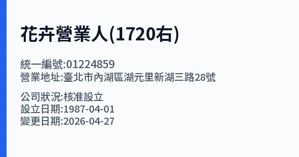 花卉營業人(1720右)的照片-統編 01224859(臺北市) 公司登記資料與營業項目詳細圖表