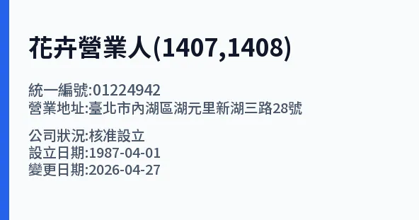 花卉營業人(1407,1408)的照片-統編 01224942(臺北市) 公司登記資料與營業項目詳細圖表