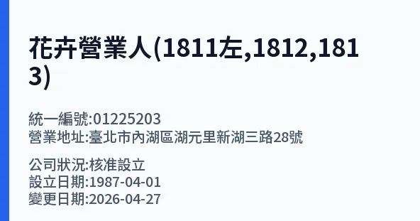 花卉營業人(1811左,1812,1813)的照片-統編 01225203(臺北市) 公司登記資料與營業項目詳細圖表