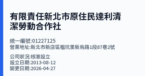有限責任新北市原住民達利清潔勞動合作社的照片-統編 01227125(新北市) 公司登記資料與營業項目詳細圖表