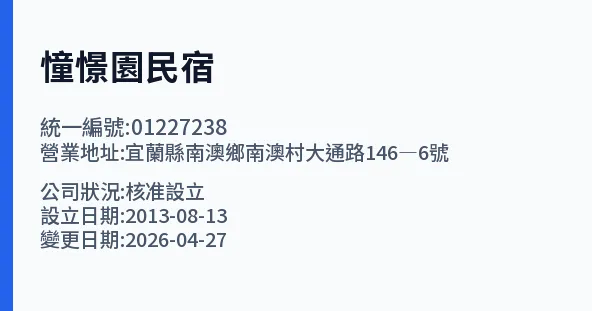 憧憬園民宿的照片-統編 01227238(宜蘭縣) 公司登記資料與營業項目詳細圖表