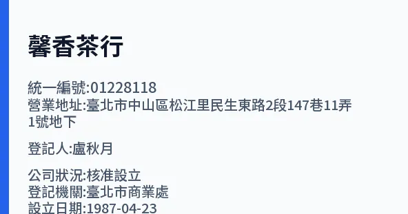 馨香茶行的照片-統編 01228118(臺北市) 公司登記資料與營業項目詳細圖表