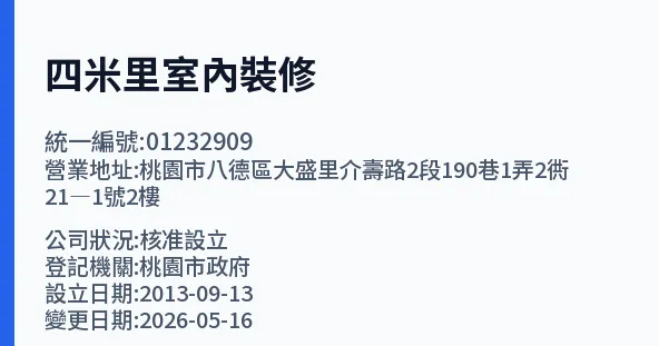 四米里室內裝修的照片-統編 01232909(桃園市) 公司登記資料與營業項目詳細圖表