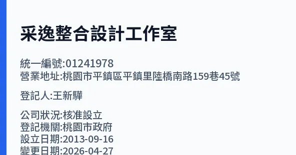 采逸整合設計工作室的照片-統編 01241978(桃園市) 公司登記資料與營業項目詳細圖表