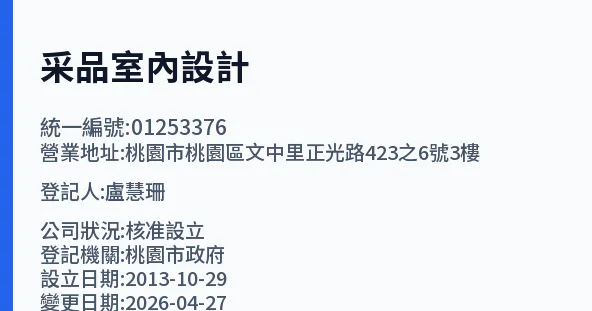 采品室內設計的照片-統編 01253376(桃園市) 公司登記資料與營業項目詳細圖表