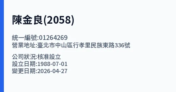 陳金良(2058)的照片-統編 01264269(臺北市) 公司登記資料與營業項目詳細圖表