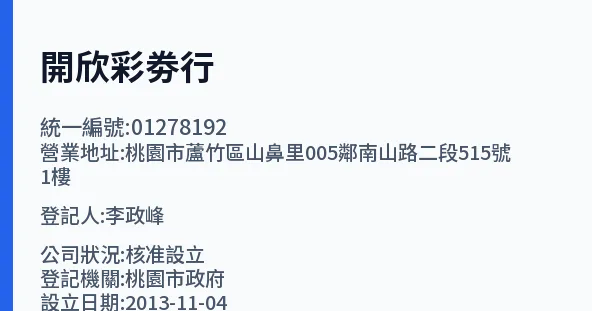 開欣彩劵行的照片-統編 01278192(桃園市) 公司登記資料與營業項目詳細圖表