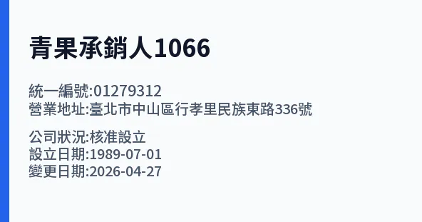 青果承銷人1066的照片-統編 01279312(臺北市) 公司登記資料與營業項目詳細圖表