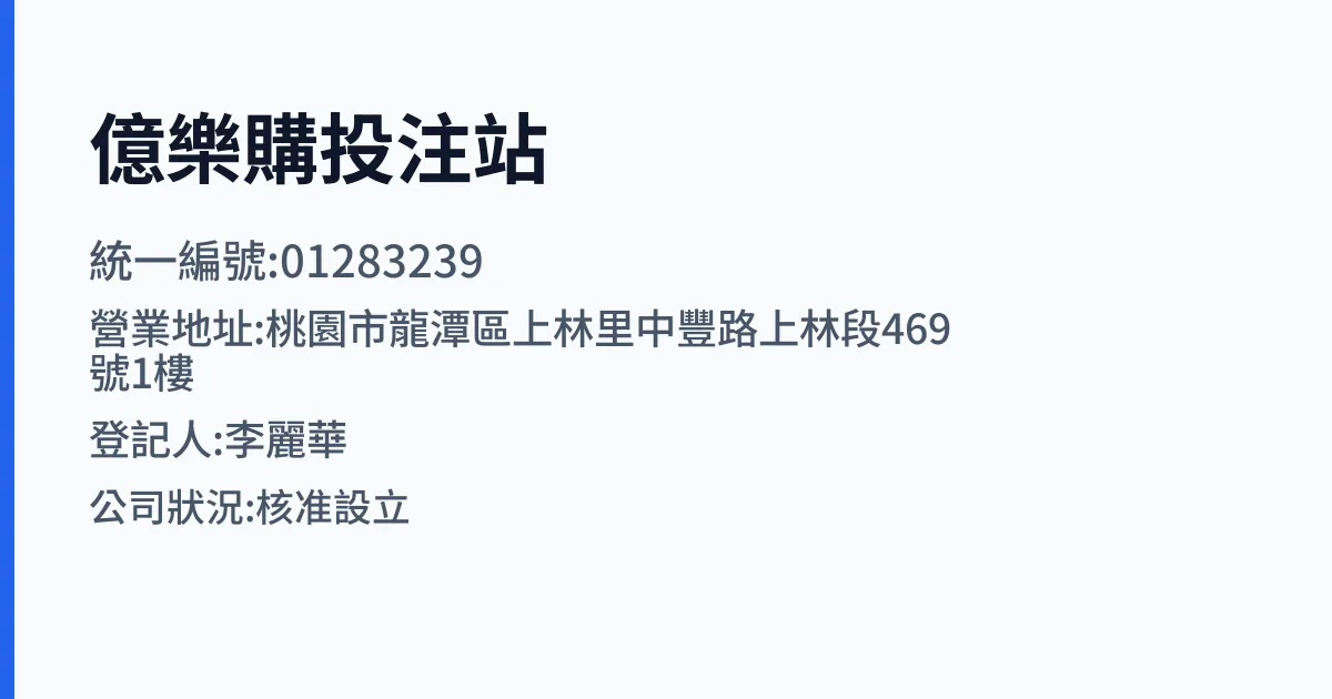 億樂購投注站 - 統編 01283239(桃園市) 公司登記資料與營業項目詳細圖表
