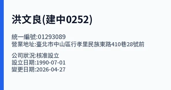 洪文良(建中0252)的照片-統編 01293089(臺北市) 公司登記資料與營業項目詳細圖表