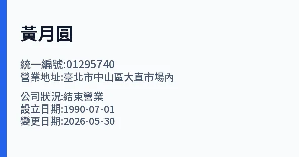 黃月圓的照片-統編 01295740(臺北市) 公司登記資料與營業項目詳細圖表