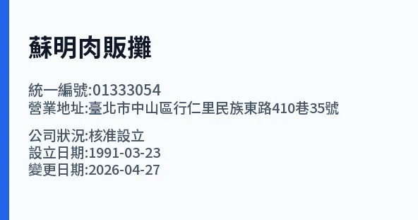 蘇明肉販攤的照片-統編 01333054(臺北市) 公司登記資料與營業項目詳細圖表