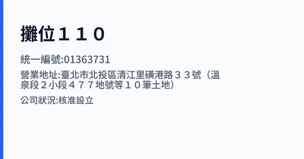 攤位１１０ - 統編 01363731(臺北市) 公司登記資料與營業項目詳細圖表