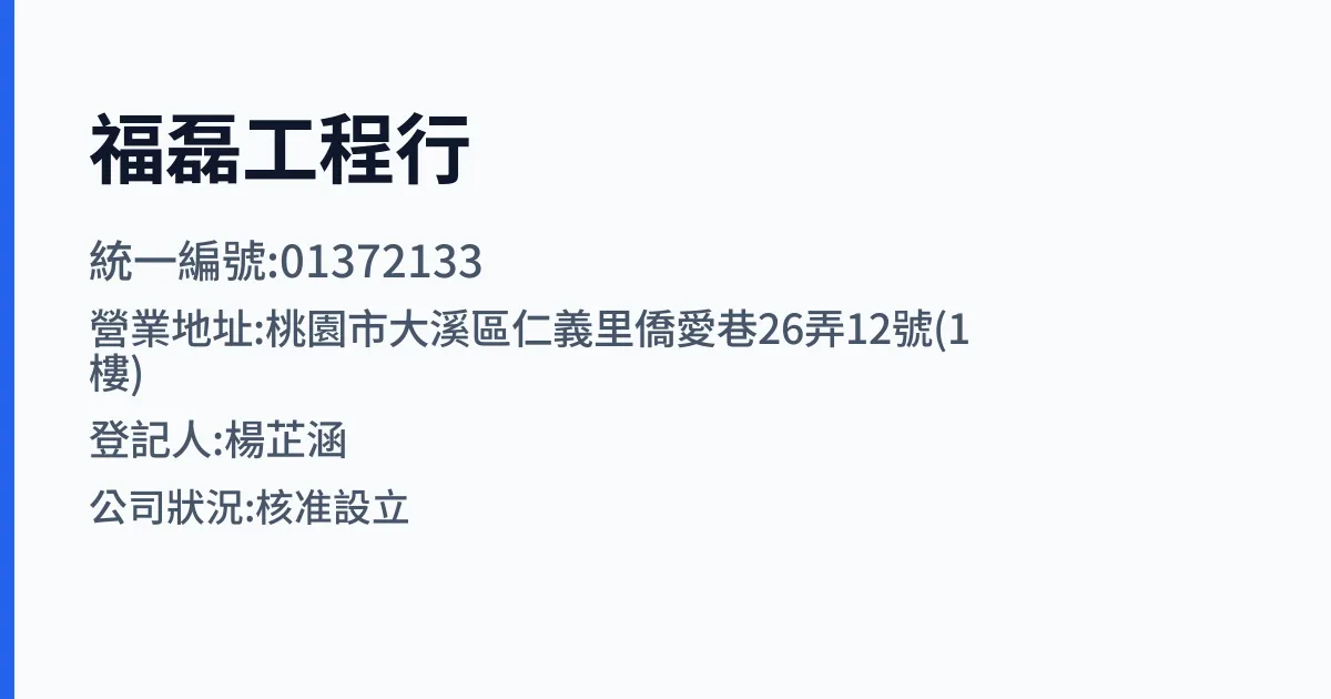 福磊工程行 - 統編 01372133(桃園市) 公司登記資料與營業項目詳細圖表