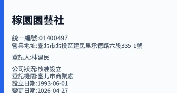 稼園園藝社的照片-統編 01400497(臺北市) 公司登記資料與營業項目詳細圖表