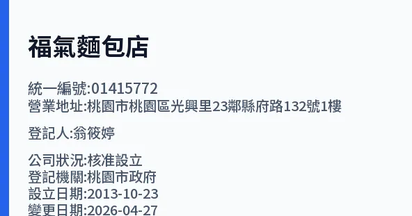福氣麵包店的照片-統編 01415772(桃園市) 公司登記資料與營業項目詳細圖表