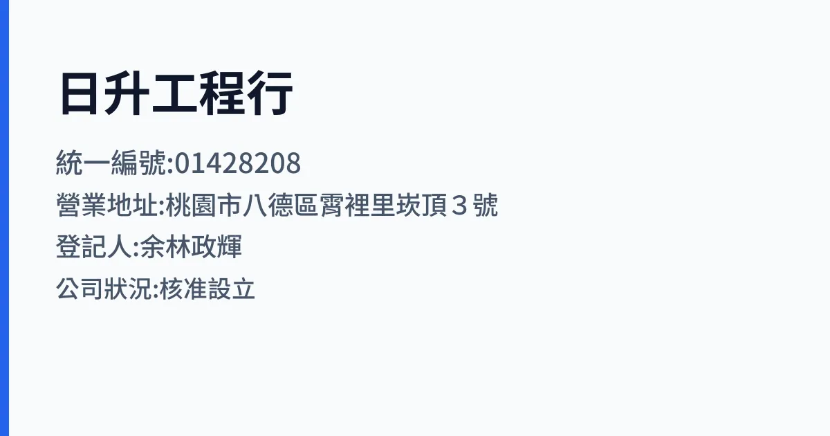 日升工程行 - 統編 01428208(桃園市) 公司登記資料與營業項目詳細圖表