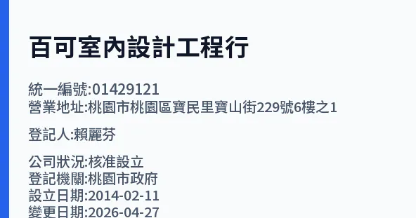百可室內設計工程行的照片-統編 01429121(桃園市) 公司登記資料與營業項目詳細圖表