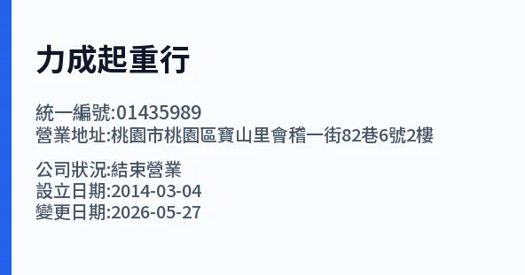 力成起重行的照片-統編 01435989(桃園市) 公司登記資料與營業項目詳細圖表