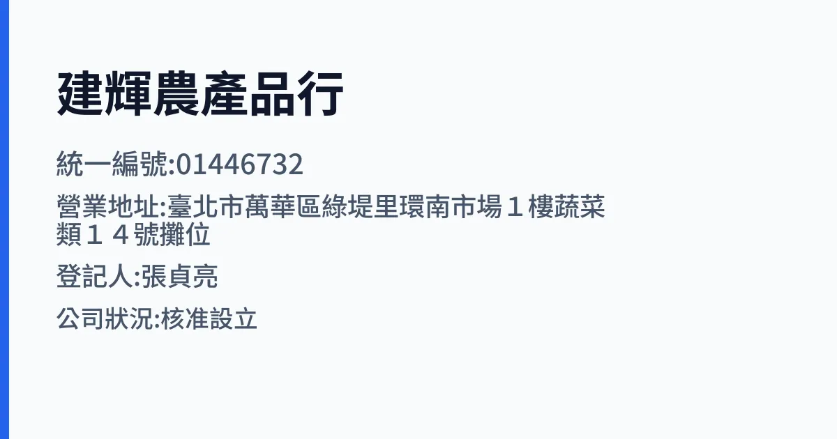 建輝農產品行 - 統編 01446732(臺北市) 公司登記資料與營業項目詳細圖表