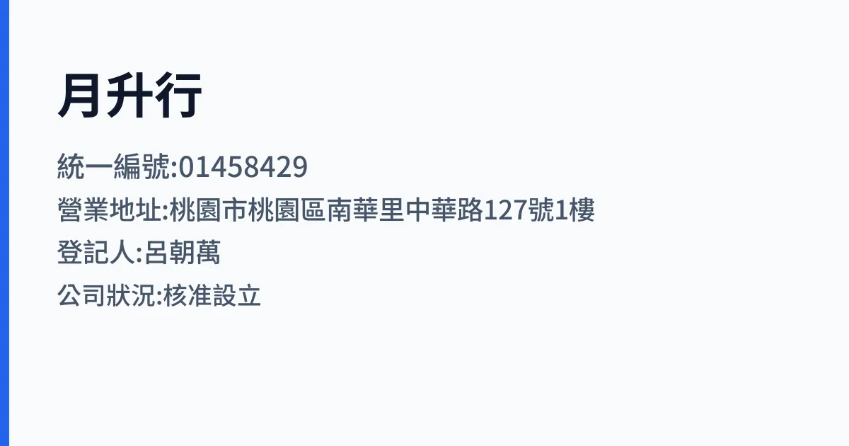 月升行 - 統編 01458429(桃園市) 公司登記資料與營業項目詳細圖表