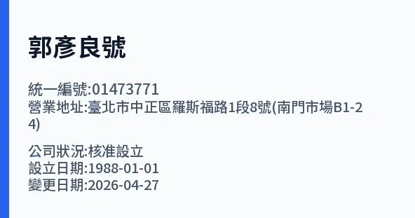 郭彥良號的照片-統編 01473771(臺北市) 公司登記資料與營業項目詳細圖表