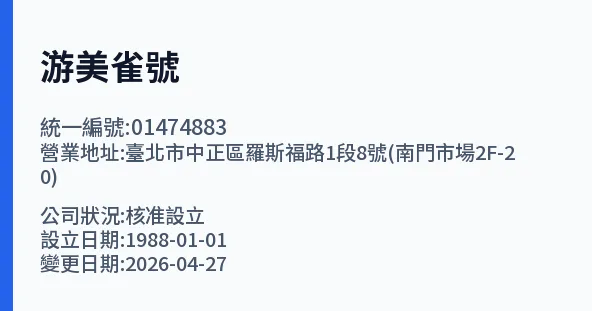 游美雀號的照片-統編 01474883(臺北市) 公司登記資料與營業項目詳細圖表