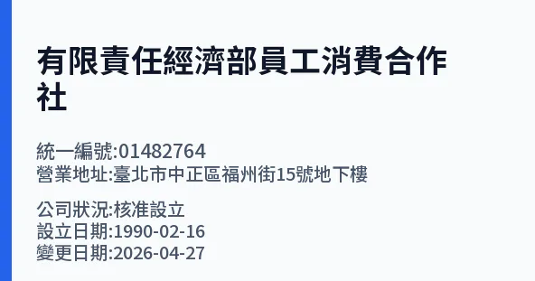 有限責任經濟部員工消費合作社的照片-統編 01482764(臺北市) 公司登記資料與營業項目詳細圖表