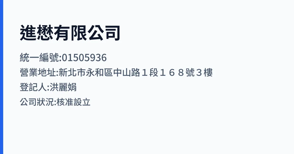 進懋有限公司 - 統編 01505936(新北市) 公司登記資料與營業項目詳細圖表