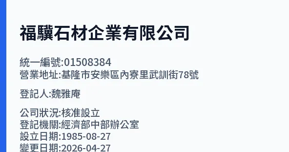 福驥石材企業有限公司的照片-統編 01508384(基隆市) 公司登記資料與營業項目詳細圖表