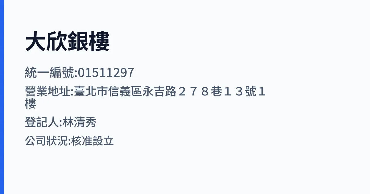 大欣銀樓 - 統編 01511297(臺北市) 公司登記資料與營業項目詳細圖表