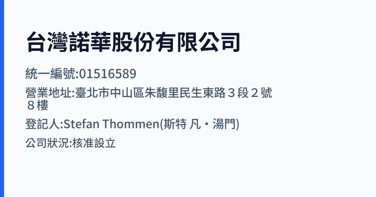 台灣諾華股份有限公司 - 統編 01516589(臺北市) 公司登記資料與營業項目詳細圖表