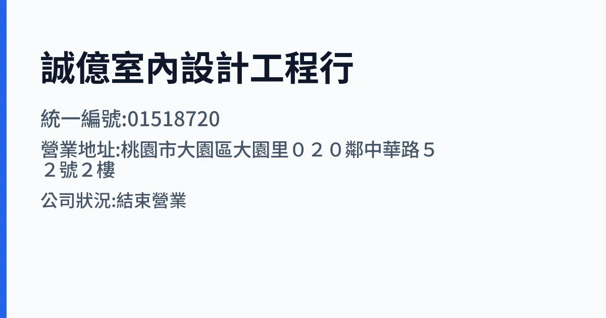 誠億室內設計工程行 - 統編 01518720(桃園市) 公司登記資料與營業項目詳細圖表