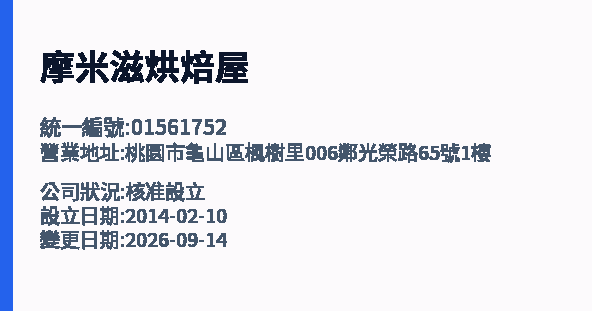 摩米滋烘焙屋的照片-統編 01561752 公司登記資料與營業項目詳細圖表