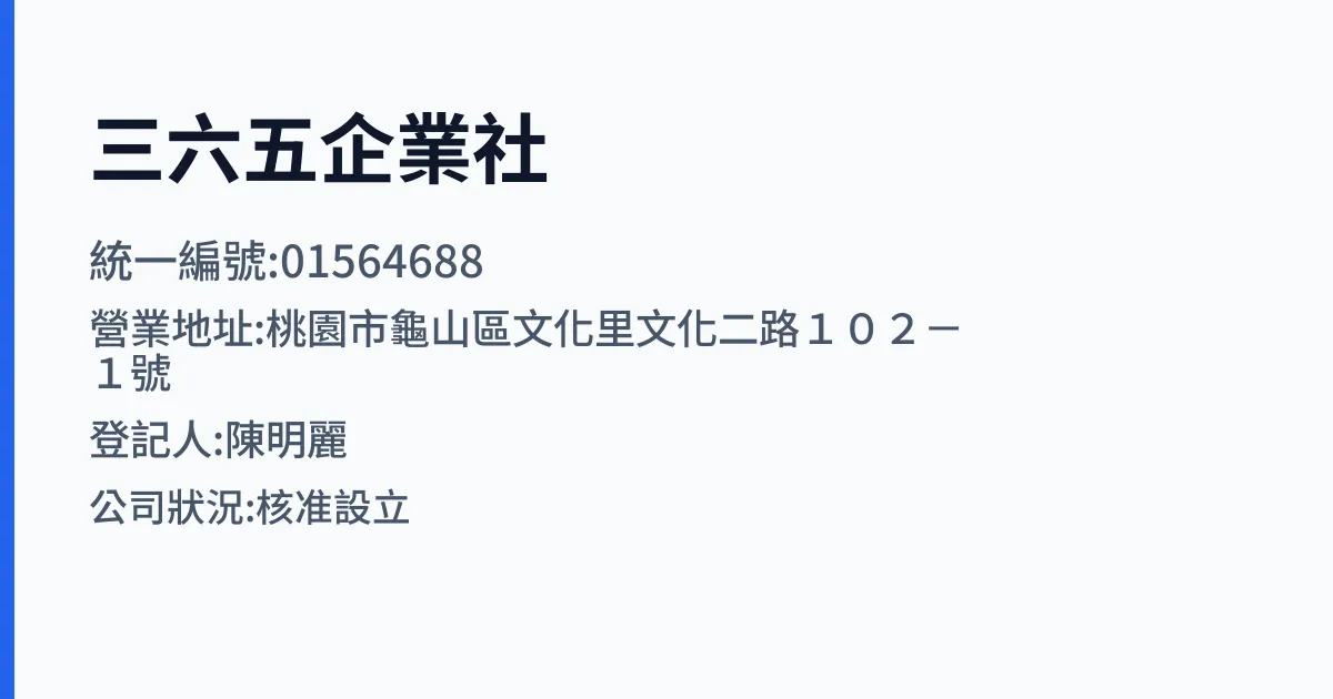 三六五企業社 - 統編 01564688(桃園市) 公司登記資料與營業項目詳細圖表
