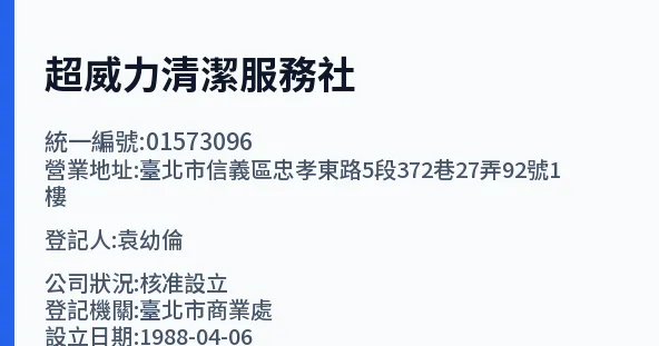 超威力清潔服務社的照片-統編 01573096(臺北市) 公司登記資料與營業項目詳細圖表
