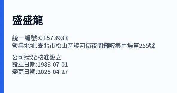 盛盛龍的照片-統編 01573933(臺北市) 公司登記資料與營業項目詳細圖表