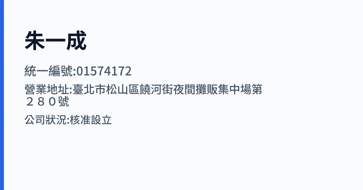 朱一成 - 統編 01574172(臺北市) 公司登記資料與營業項目詳細圖表