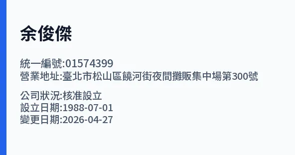 余俊傑的照片-統編 01574399(臺北市) 公司登記資料與營業項目詳細圖表