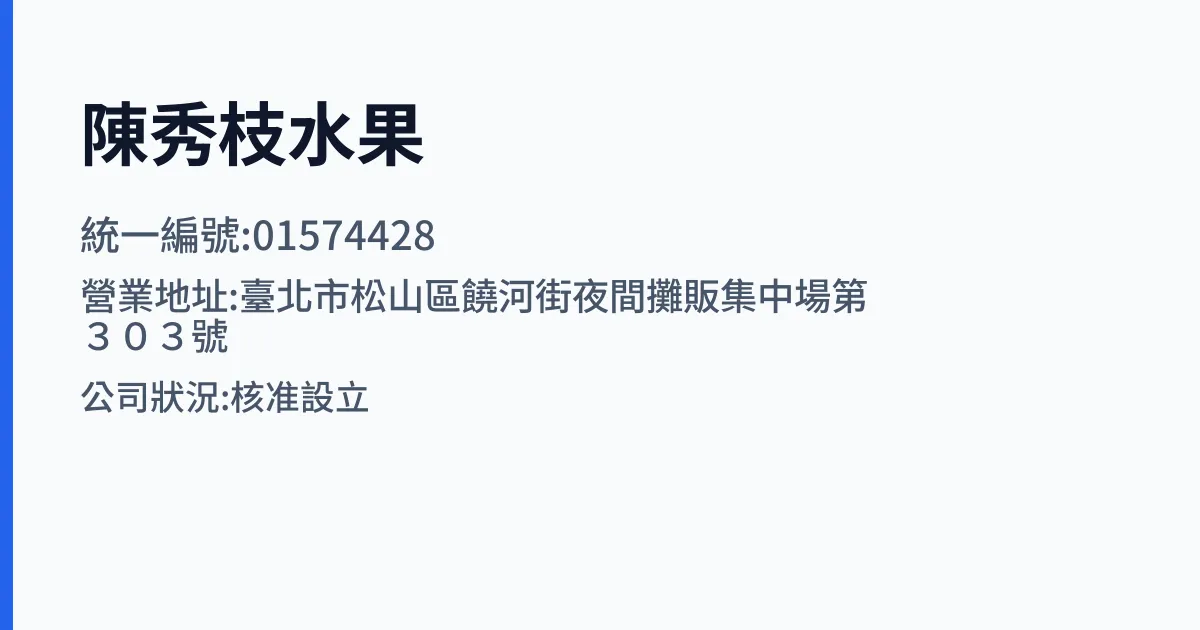 陳秀枝水果 - 統編 01574428(臺北市) 公司登記資料與營業項目詳細圖表