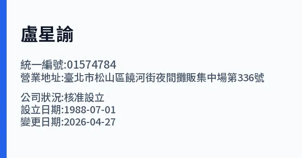 盧星諭的照片-統編 01574784(臺北市) 公司登記資料與營業項目詳細圖表