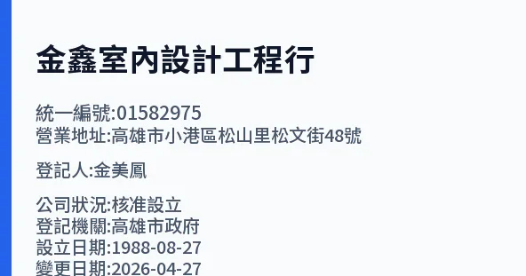 金鑫室內設計工程行的照片-統編 01582975(高雄市) 公司登記資料與營業項目詳細圖表