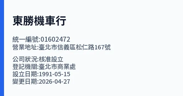 東勝機車行的照片-統編 01602472(臺北市) 公司登記資料與營業項目詳細圖表