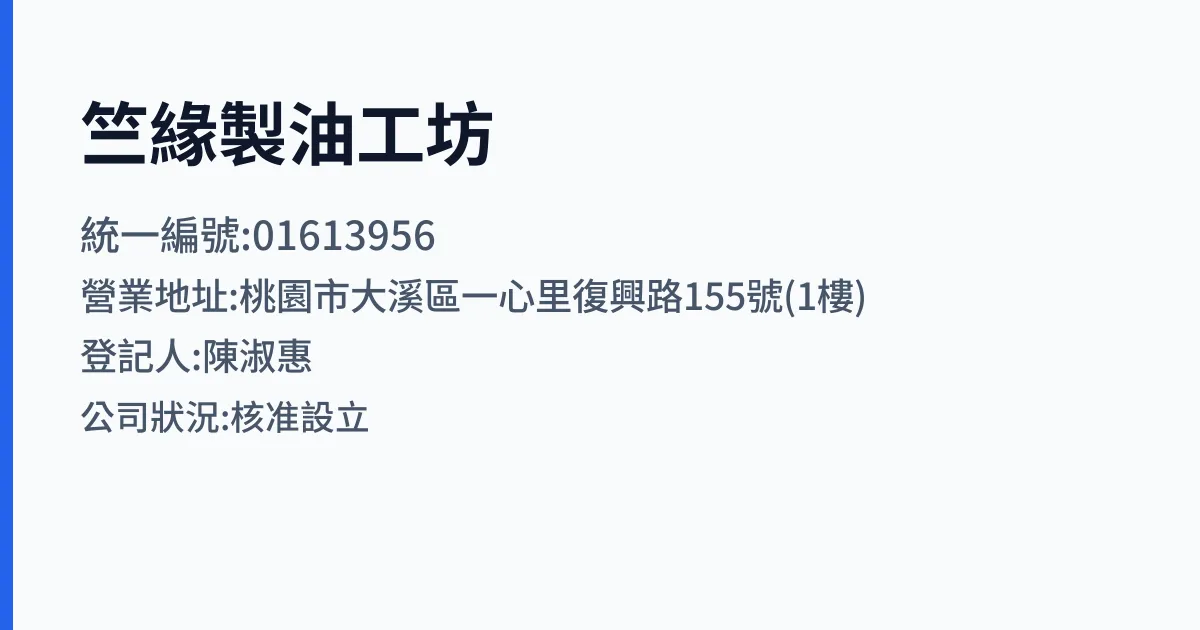 竺緣製油工坊 - 統編 01613956（桃園市） 公司登記資料與營業項目詳細圖表